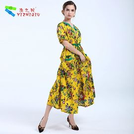 Elegant Casual Floral Dresses Anti - Wrinkle , 100 Percent Cotton Material