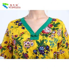 Elegant Casual Floral Dresses Anti - Wrinkle , 100 Percent Cotton Material