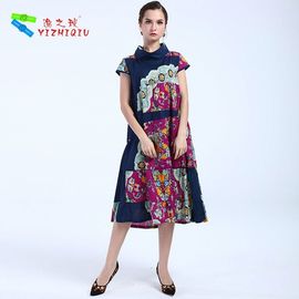 None Decoration Cotton Summer Clothing O Neck Long Floral Dresses For Women
