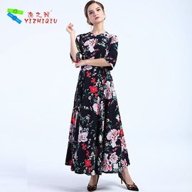 Adults Cotton Summer Clothing Dress Fit And Flare Silhouette , Floral Pattern Type