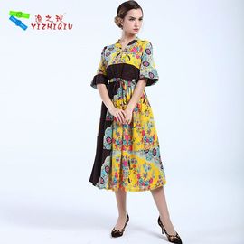 Anti Shrink Women'S Floral Print Dresses , Cotton Long Frock For Summer