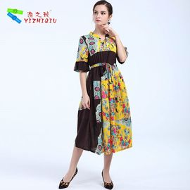Anti Shrink Women'S Floral Print Dresses , Cotton Long Frock For Summer
