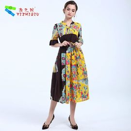 Anti Shrink Women'S Floral Print Dresses , Cotton Long Frock For Summer