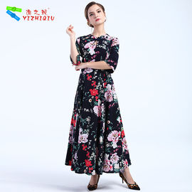 Comfortable Cotton Long Sleeve Black Maxi Dress With Button / Zippers Decoration