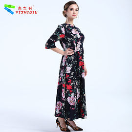 Comfortable Cotton Long Sleeve Black Maxi Dress With Button / Zippers Decoration