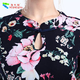 Comfortable Cotton Long Sleeve Black Maxi Dress With Button / Zippers Decoration