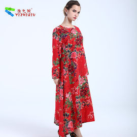 Custom Retro Style Ladies Long Sleeve Dresses Linen / Cotton Material