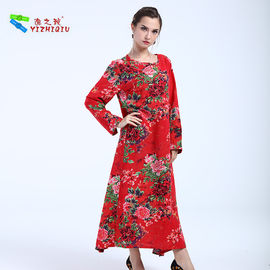 Custom Retro Style Ladies Long Sleeve Dresses Linen / Cotton Material
