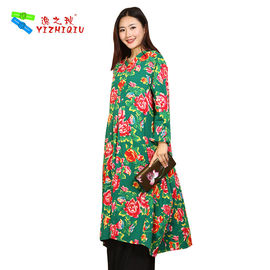 Women Pure Cotton Long Sleeve Casual Maxi Dress , Green Long Sleeve Dress