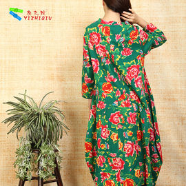 Women Pure Cotton Long Sleeve Casual Maxi Dress , Green Long Sleeve Dress