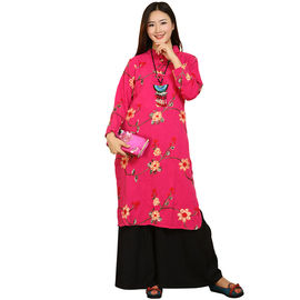Floral Printed Ladies Cotton Clothing Long Sleeve Winter Dresses Customized Color