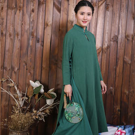 Pure Color Summer Cotton Cheongsam Dress Ankle Length With A - Line