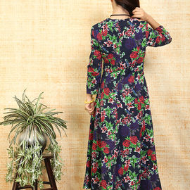 Chinese Retro Ladies Long Sleeve Dresses With Mandarin Collar Neckline