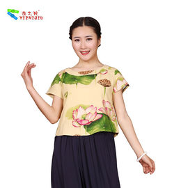 ODM OEM Lotus Patterns Womens Casual Blouses Short Length With Floral Pattern