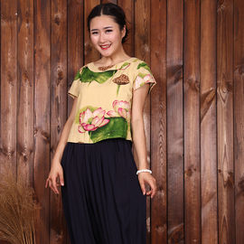 ODM OEM Lotus Patterns Womens Casual Blouses Short Length With Floral Pattern