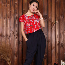 Custom Printed Floral Cotton Shirts Ethnic China Blouses