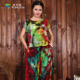 OEM ODM Womens Linen Suits Clothing , Custom Printed Chinese Style Blouse