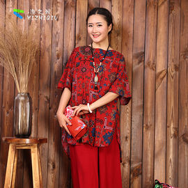 Regular Length Women'S Chinese Blouses , Red Chinese Embroidered Blouses