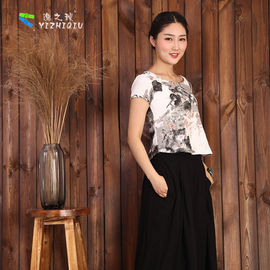 OEM Traditional Chinese Womens Casual Blouses Short Sleeve XS-XXXL