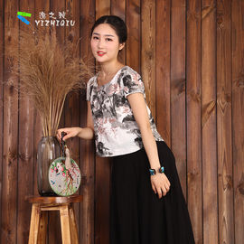 OEM Traditional Chinese Womens Casual Blouses Short Sleeve XS-XXXL