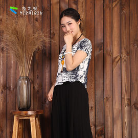 Chinese Culture Pattern Womens Casual Blouses T Shirt For Summer Beach Garden