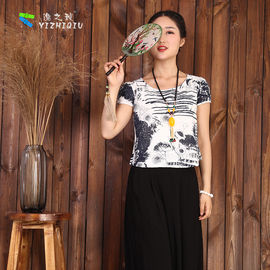 Chinese Culture Pattern Womens Casual Blouses T Shirt For Summer Beach Garden