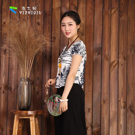 Chinese Culture Pattern Womens Casual Blouses T Shirt For Summer Beach Garden