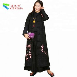 Black Single Breasted Embroidered Winter Coats Chinese Embroidered Jacket