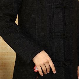 Black Single Breasted Embroidered Winter Coats Chinese Embroidered Jacket