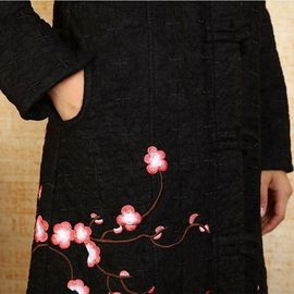 Black Single Breasted Embroidered Winter Coats Chinese Embroidered Jacket