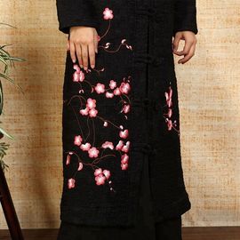 Black Single Breasted Embroidered Winter Coats Chinese Embroidered Jacket