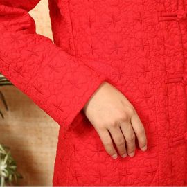 Red Single Breasted Ladies Cotton Clothing Cotton Padded Embroidered Winter Coats