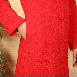 Red Single Breasted Ladies Cotton Clothing Cotton Padded Embroidered Winter Coats