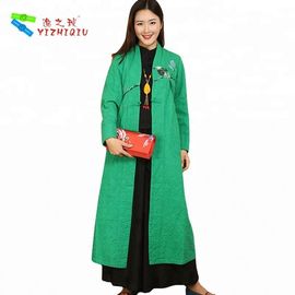 Quilted Embroidery Vintage Chinese Coat , Cotton Long Winter Coats For Ladies