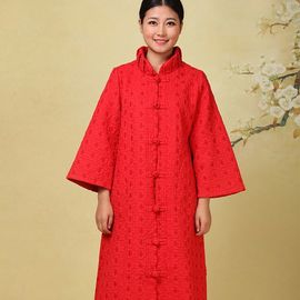 Red 100% Cotton Long Chinese Coat , Traditional Chinese Winter Jacket