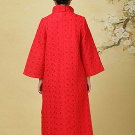 Red 100% Cotton Long Chinese Coat , Traditional Chinese Winter Jacket