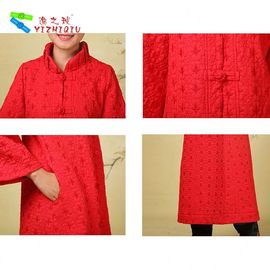 Red 100% Cotton Long Chinese Coat , Traditional Chinese Winter Jacket