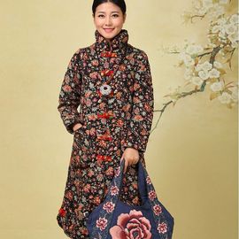 Long Sleeve Chinese Cotton Padded Jacket Floral Pattern Anti Shrink For Lady