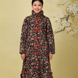 Long Sleeve Chinese Cotton Padded Jacket Floral Pattern Anti Shrink For Lady