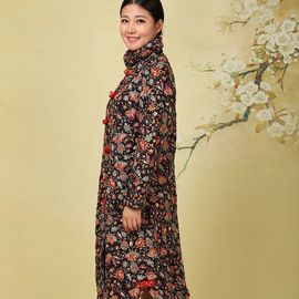 Long Sleeve Chinese Cotton Padded Jacket Floral Pattern Anti Shrink For Lady