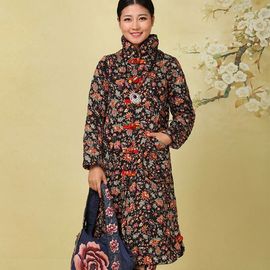 Long Sleeve Chinese Cotton Padded Jacket Floral Pattern Anti Shrink For Lady