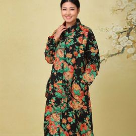 Casual Thick Chinese Padded Jacket , Long Chinese Embroidered Coat For Spring