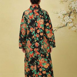 Casual Thick Chinese Padded Jacket , Long Chinese Embroidered Coat For Spring