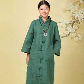 Elegant Cotton Long Embroidered Coat , Traditional Chinese Jacket Women