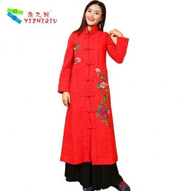 Long Padded Women Embroidered Winter Coats Chinese Style With Single Breasted