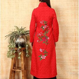 Long Padded Women Embroidered Winter Coats Chinese Style With Single Breasted