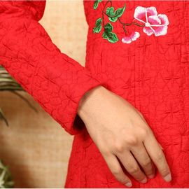 Long Padded Women Embroidered Winter Coats Chinese Style With Single Breasted