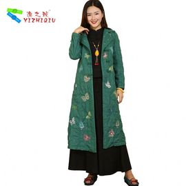 Women Long Padded Embroidered Winter Coats Traditional Style With Single Breasted