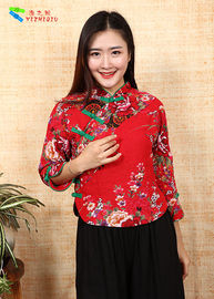 National Style Ladies Cotton Clothing Stand Collar Organic Cotton T Shirts