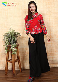 National Style Ladies Cotton Clothing Stand Collar Organic Cotton T Shirts
